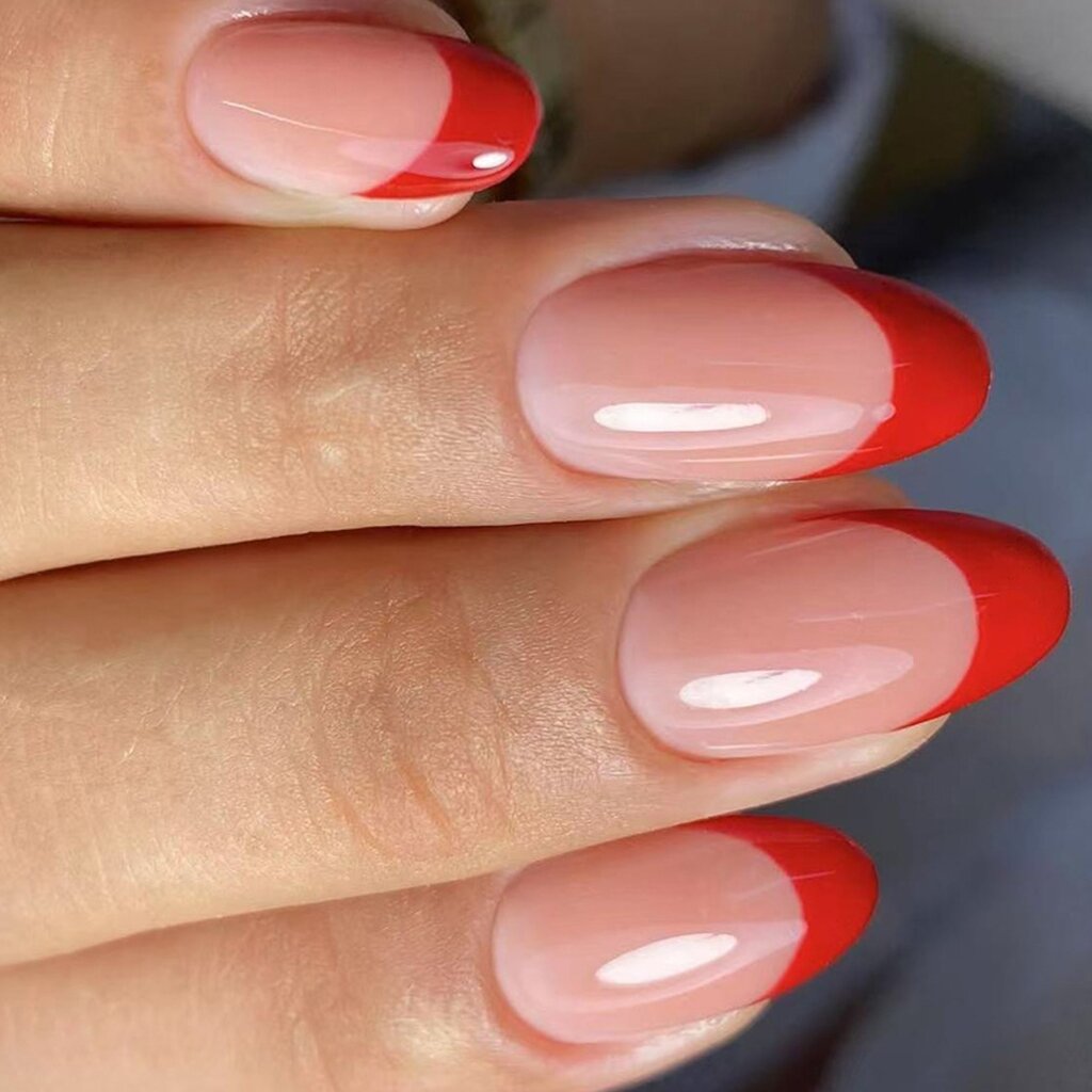 Набор из 24 коротких красных французских накладных ногтей