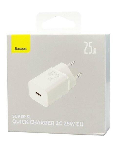 Адаптер питания сетевой Baseus Super Si CCSP020102 25W, 3.0А, 1 Type-C, 9V, пластик, белый, фирменная упаковка