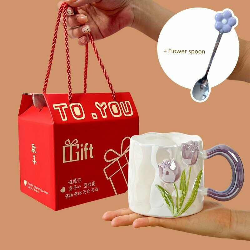 Фиолетовая кружка-тюльпан, 2024, новая чашка, высокопроизводительная керамическая чашка, офисная кофейная чашка для