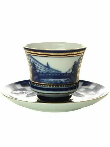 Imperial Porcelain Чашка с блюдцем чайная форма "Банкетная" рисунок "Банковский мостик", Императорский фарфоровый завод