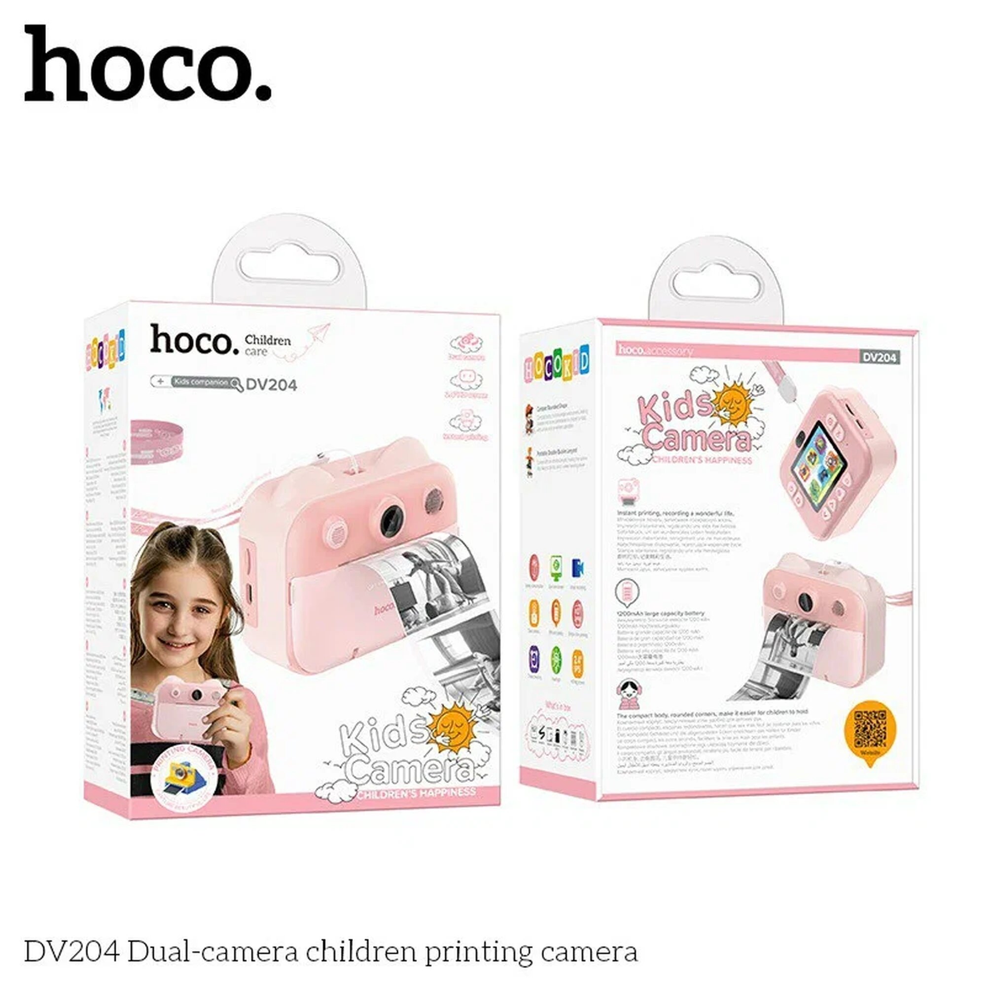Фотокамера Hoco DV204, детская, с двойной камерой, розовая, 2,4" IPS HD экран