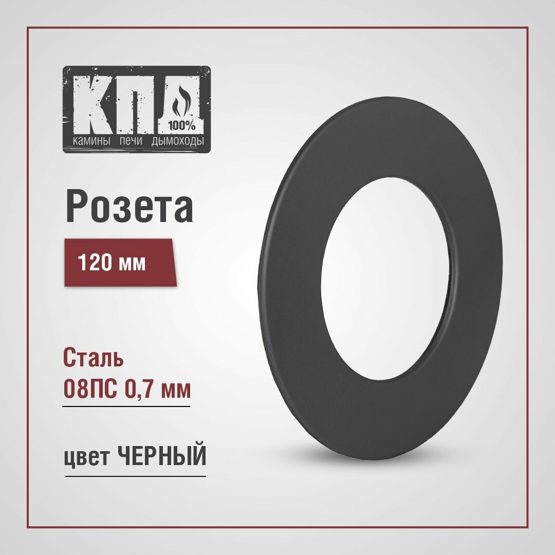 Розета КПД, элемент дымохода, 0,7мм, d120, черная