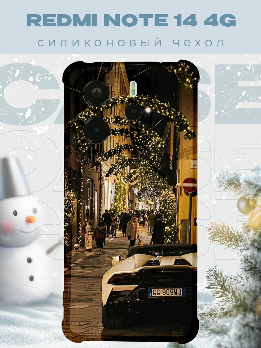 Новогодний чехол для телефона Redmi Note 14 4G ламборгини