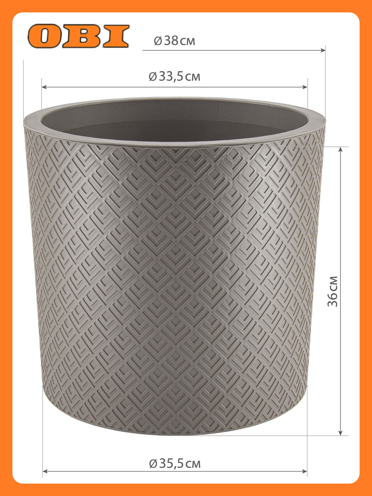 Кашпо М-Пластика "этна" IDEA, пластик, для интерьера, французское, серое, D38H36, 24 л