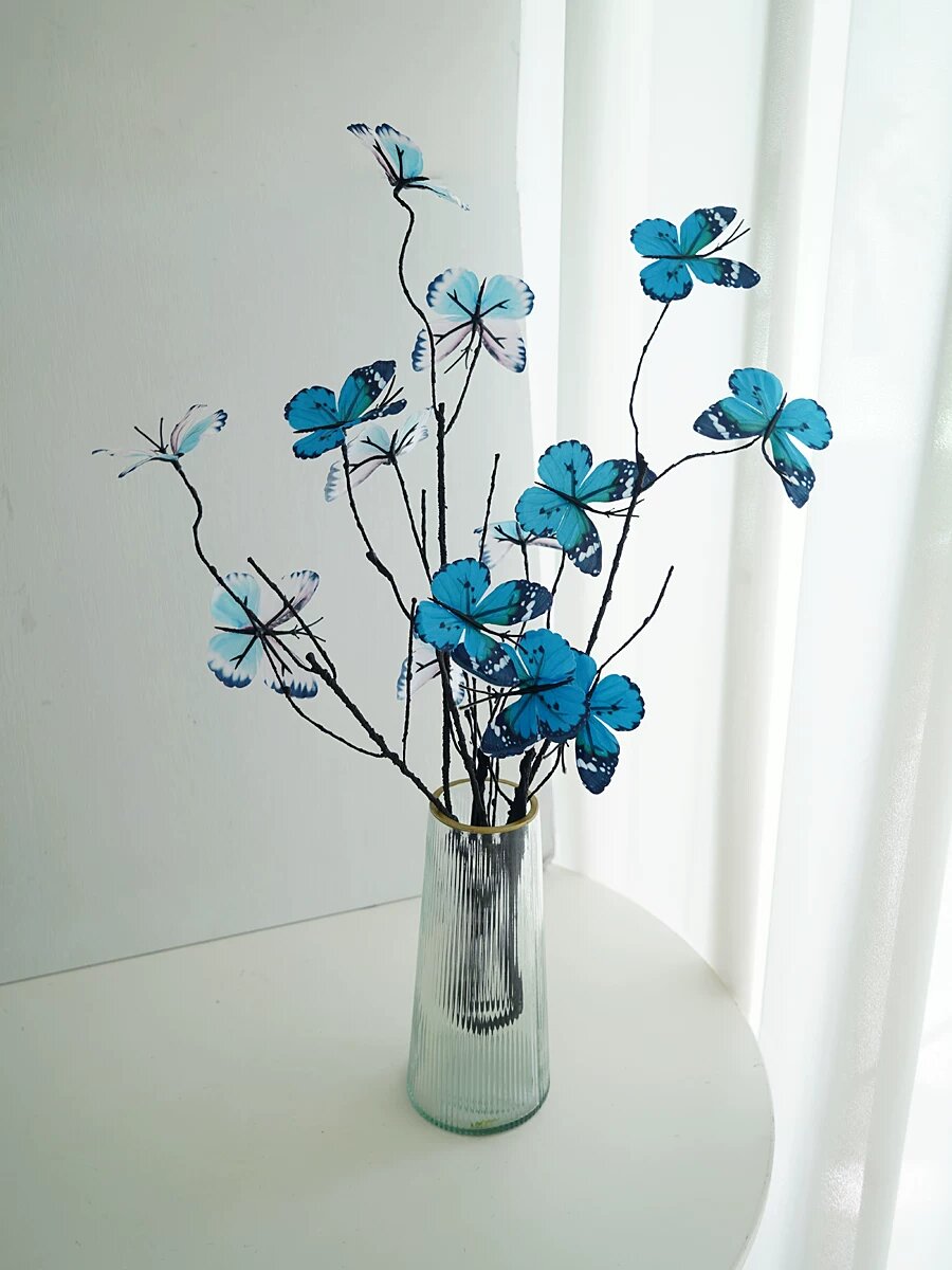 Искусственные цветы, бабочки, искусственные цветы, украшения из стеклянных ваз, цветочные композиции, креативные мягкие