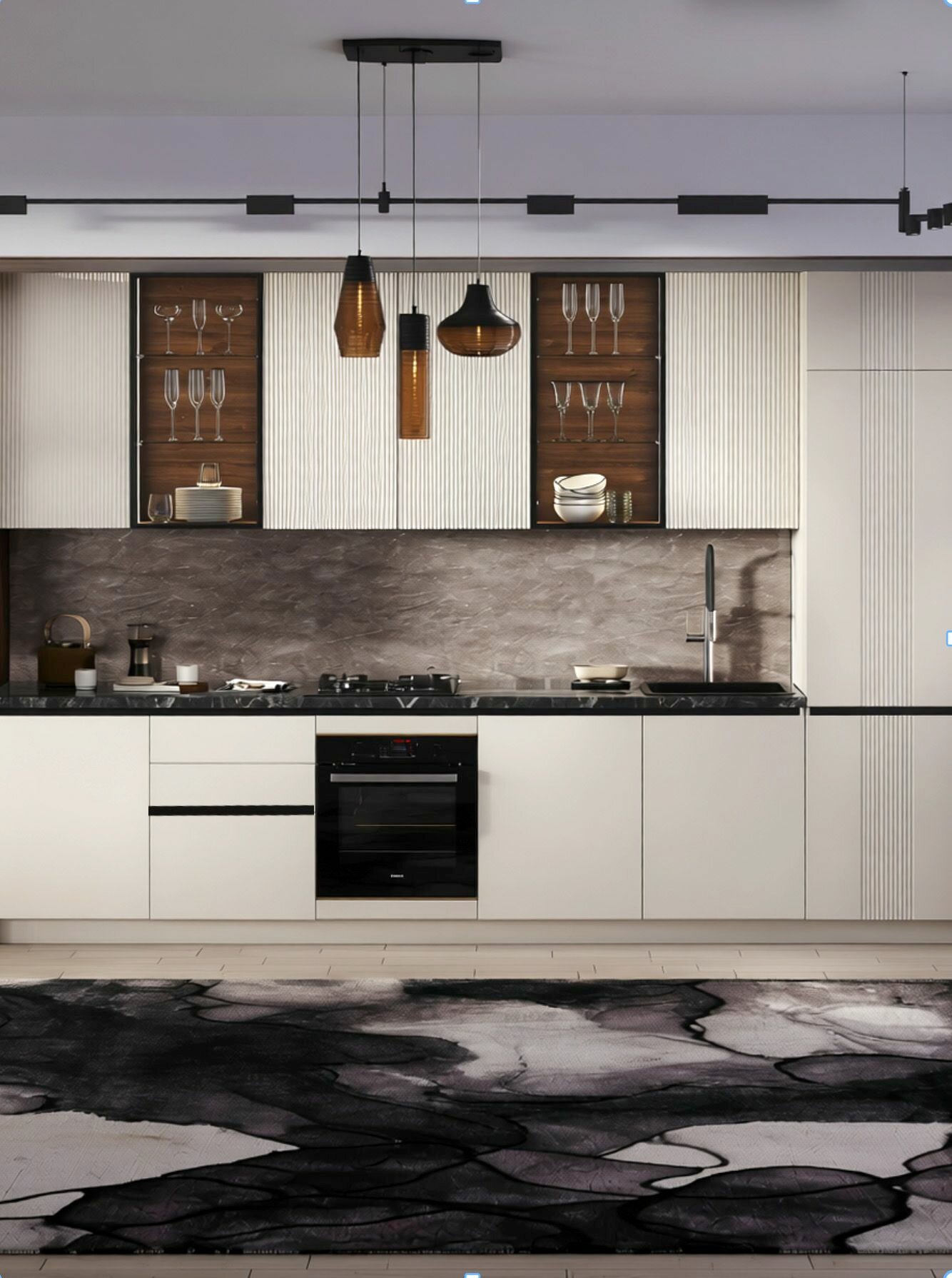 Кухонный гарнитур 3,6 м, рифленый эмалевый фасад, Кашемир