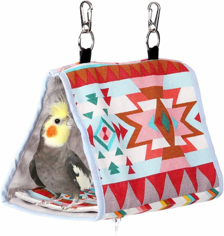 HAQI Птичий домик-гамак Kintor для попугаев с уникальным жестким дном, уютная палатка-укрытие для волнистых попугаев, корелл, неразлучников, эклектусов (розовый этнический принт, S)