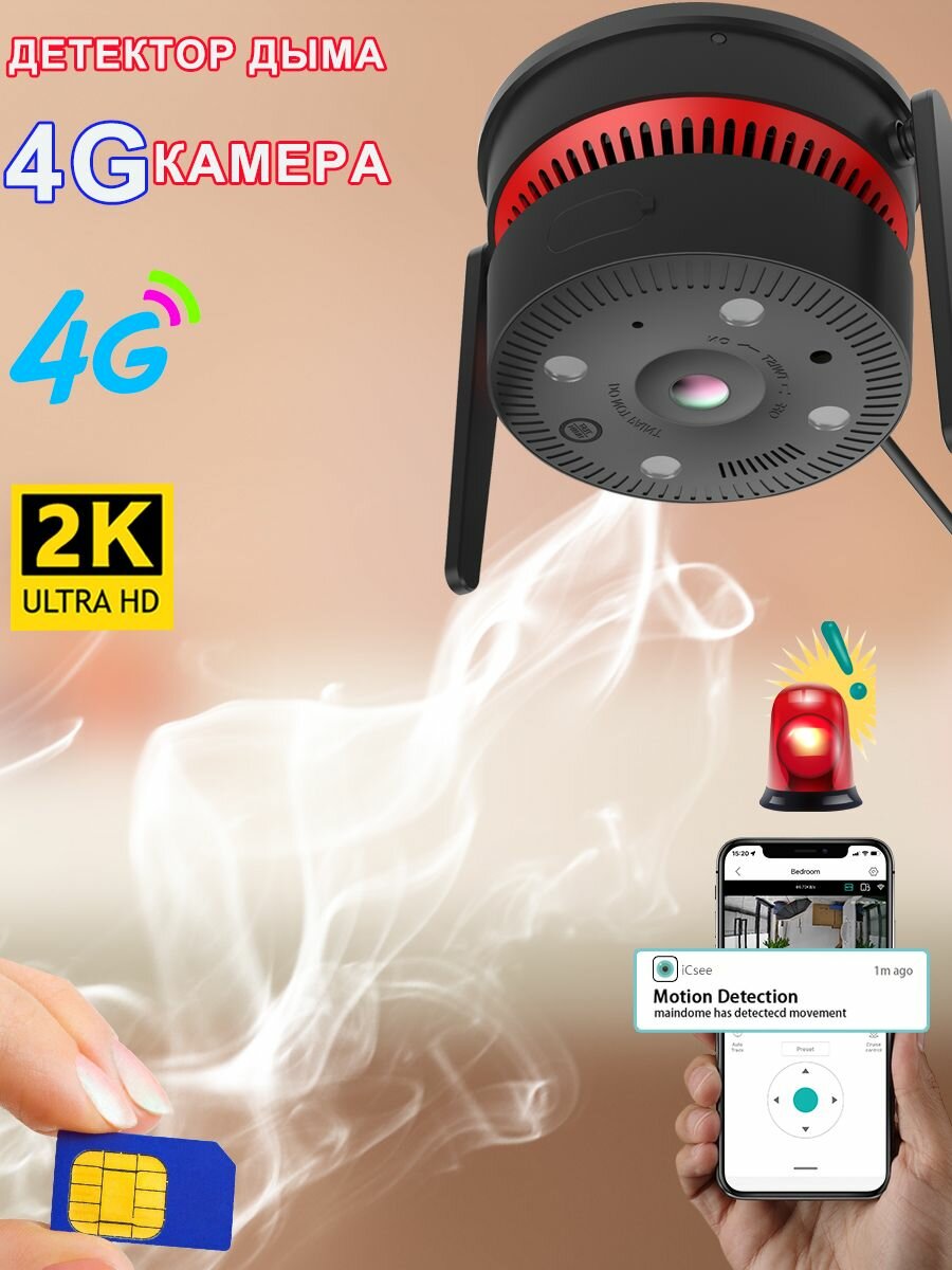 4-мегапиксельная панорамная камера с обзором 180 градусов, Wi-Fi POE, детектором дыма, ночным видением, обнаружением человека и движением, сигнализацией, камера видеонаблюдения