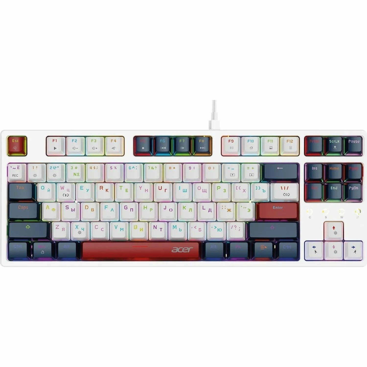 Клавиатура Acer OKW305 механическая, USB Multimedia/gamer/LED (ZL. KBDCC.01W) белая