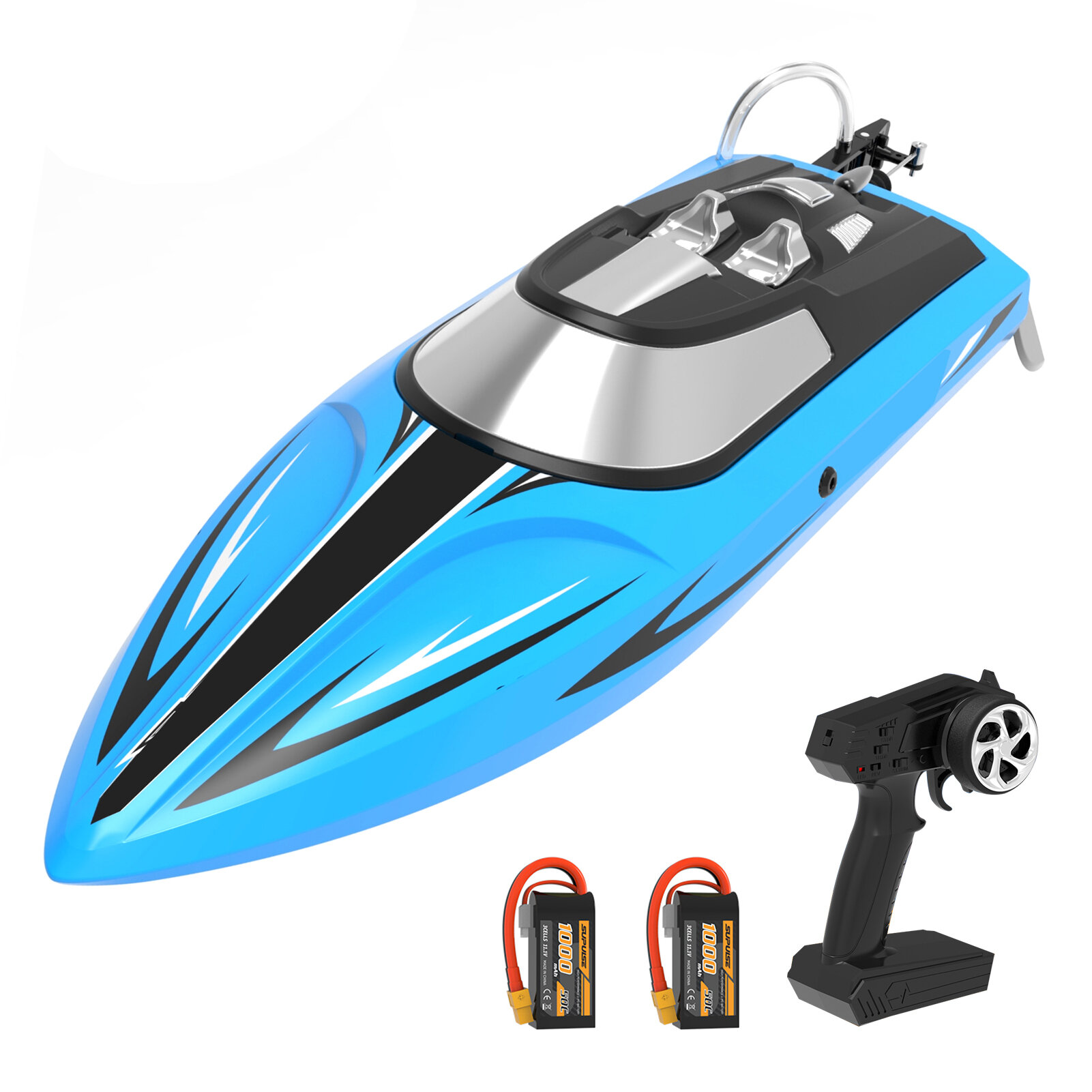 Лодка на дистанционном управлении 50 км/ч Скорость 2.4ГГц Корабль-игрушка Подарок для детей Взрослые Мальчики Сигнал низкого заряда батареи С 2 батареями 11.1В 1000мАч Li-po Размер 12.3*4.65 дюйма Контрольное расстояние 200м Время работы 8-10мин Время
