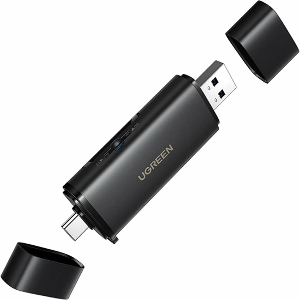 Картридер UGREEN CM803 (65024)на два слота 2-in-1 USB-C - USB-A SD черный, 2421328