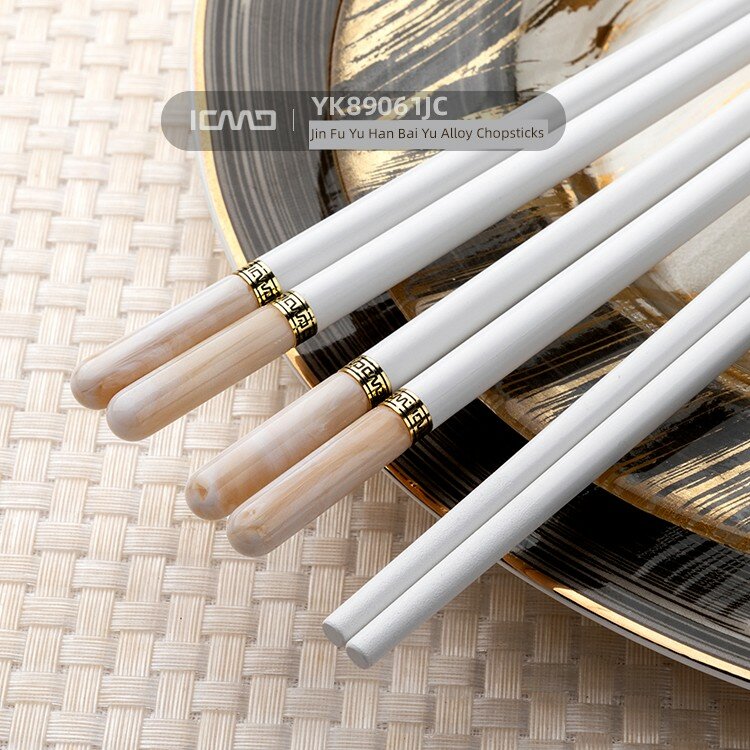 Палочки для еды из нескольких сплавов клиента Jinfu Jade Han, белое золото, инкрустированные нефритовым отелем,