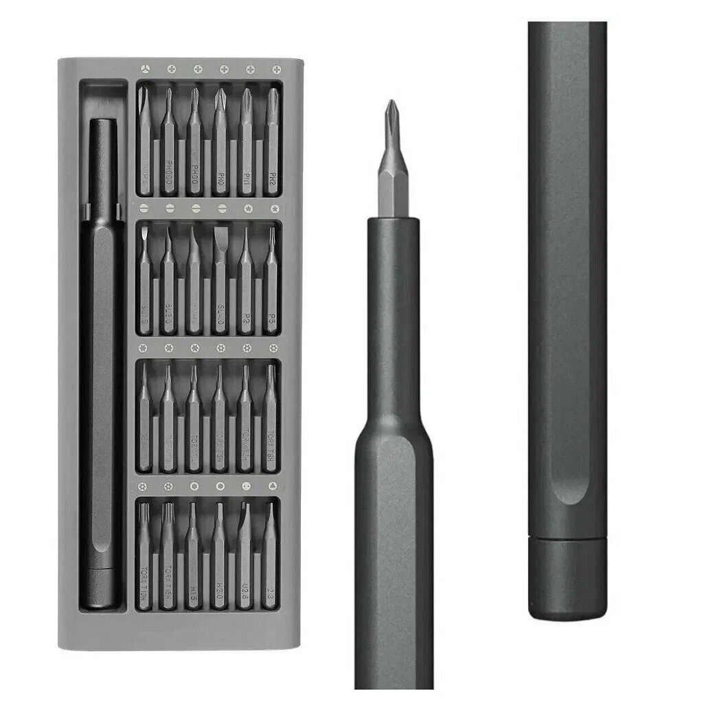 Набор инструментов для точных работ 24 в 1 — отвертки с магнитными битами, металлический кейс