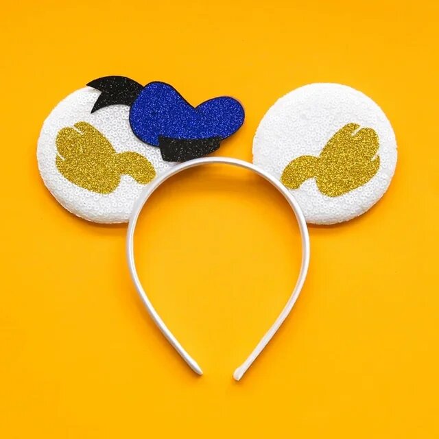 Повязка на голову Disney с белыми жемчужинами и ушками Микки Мауса, женское красочное украшение для волос из мягкого хлопка с бантиком, повязка на голову для девочки с Минни Маус, детский подарок.