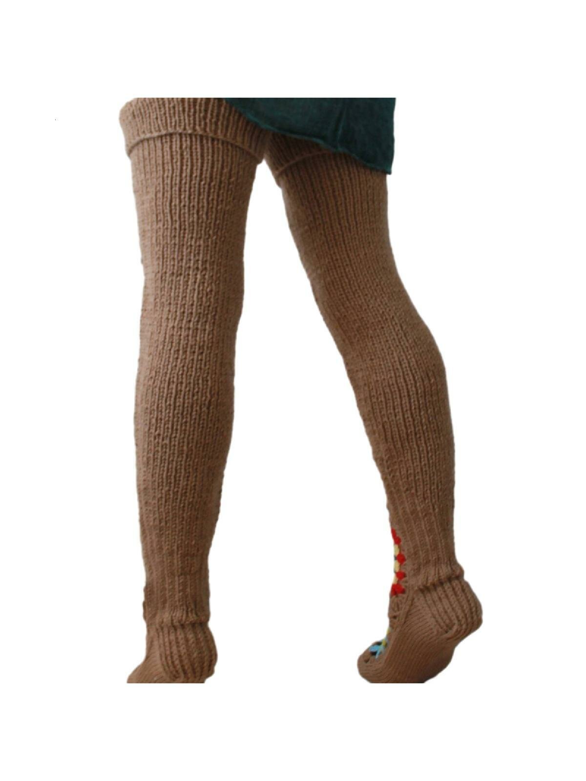 Женские чулки до бедра, вязаные крючком, кофе