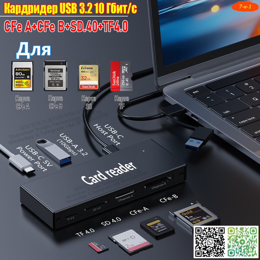 Концентратор для чтения карт памяти CFexpress Type A & B TF/SD4.0, адаптер для карт памяти USB3.2 CFe A & CFe B