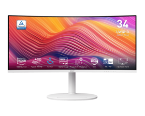 Монитор MSI Монитор MSI Modern MD342CQPW 34" 21:9 UWQHD(3440x1440) VA Curve 1500R,1ms(MPRT),3000:1,100M:1,300nit,2*HDMI,1*DP,2xUSB Type-A, USB Type-B, USB Type-C, Speaker, Tilt, Swivel, Height,120Hz, White(white cable),1y w-ty