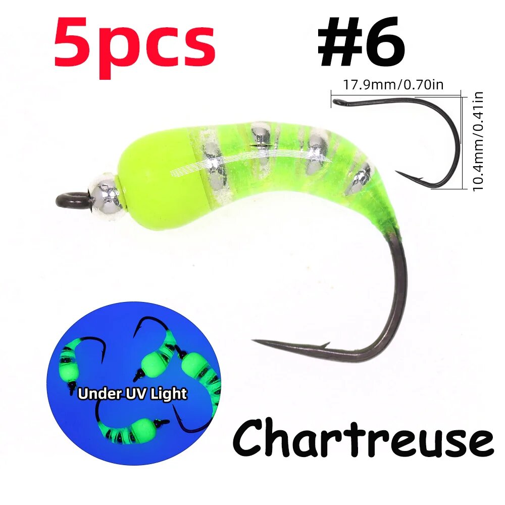 Мушки для рыбалки 5шт, Chartreuse, #6