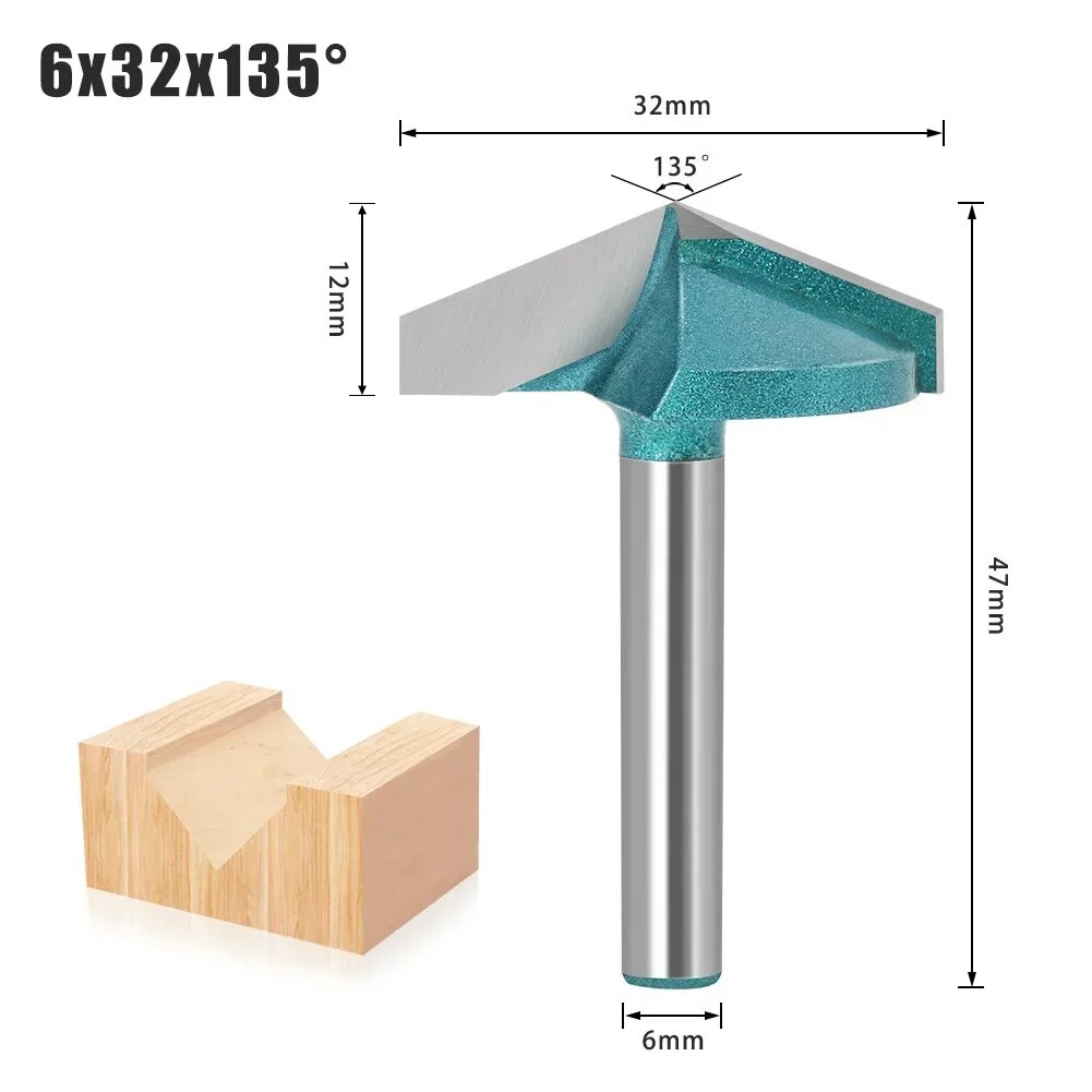 6 мм V-образная фреза с ЧПУ, твердосплавная концевая фреза, стальная деревообрабатывающая фреза, 3D фреза для дерева, МДФ, 90 120 135 150 градусов 11
