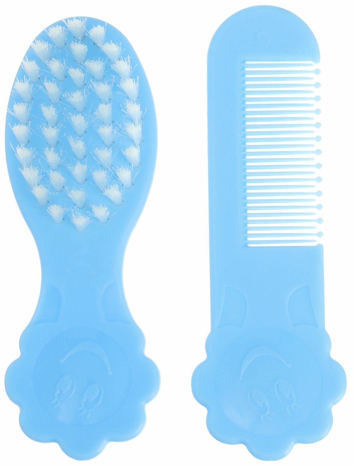 Набор детских расчесок "Цветочек" из 2 штук для волос, детская массажная щётка и расческа-гребешок для новорожденных и малышей, цвет голубой