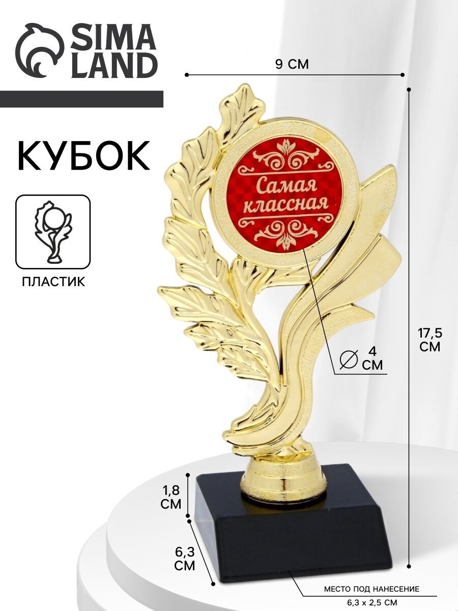 Кубок "Самая классная", 17,5 × 9 × 6,3 см, наградная фигура, золото, пластик