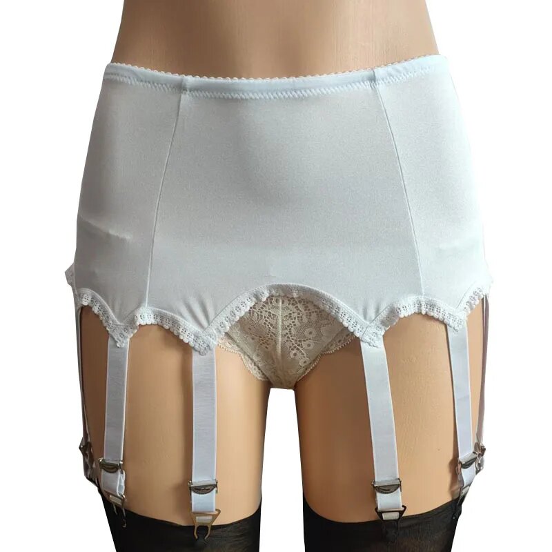 FUNKLOUZ Винтажный пояс для чулок черный/белый 12 ремней Бежевый, XXXL, белый