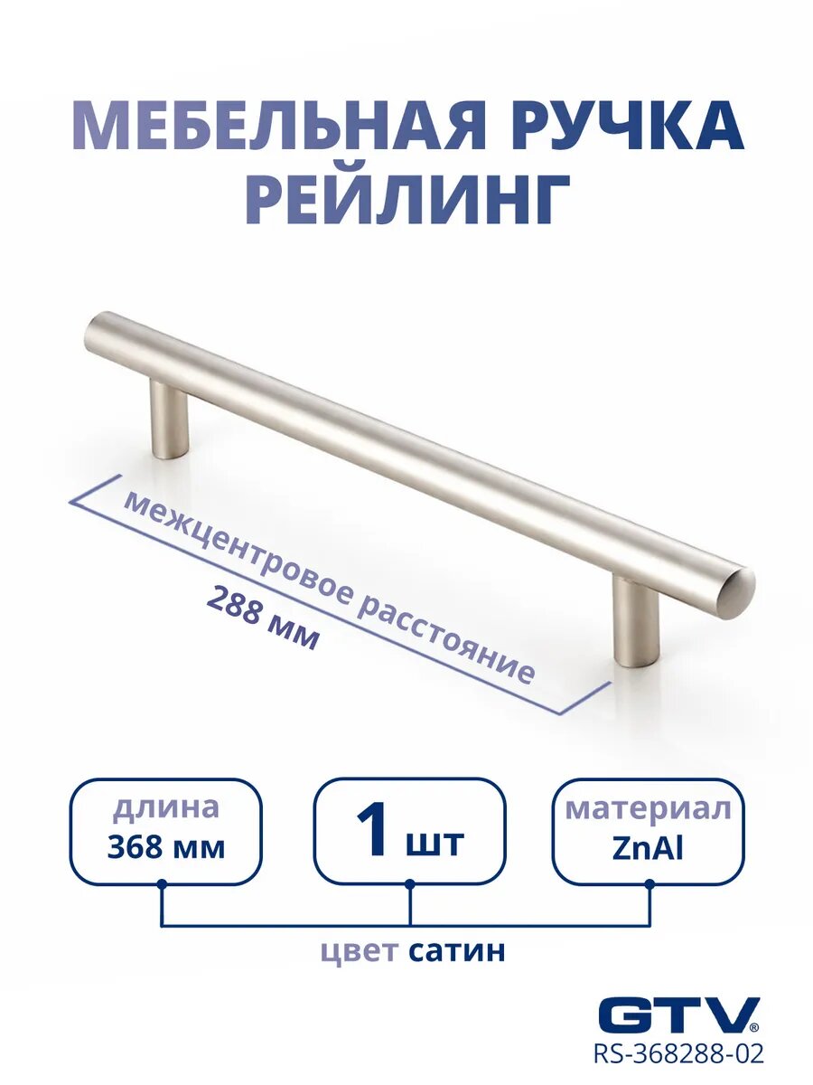 Ручки - рейлинг для мебели 228 мм GTV RS-368288-02 1шт металл цвет сатин