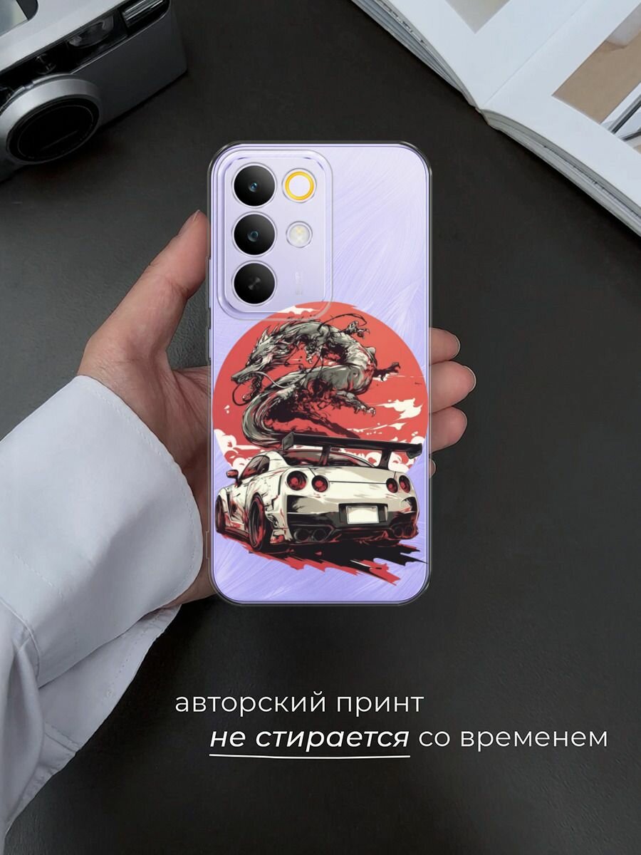 Чехол на Realme C85 Pro / Реалми C85 Про с принтом Car and dragon, прозрачный — фото 1