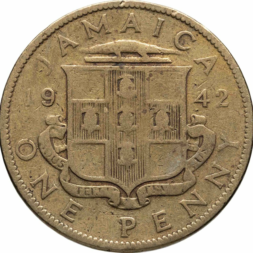 Ямайка 1 пенни penny 1942, Латунь, в сохранности F