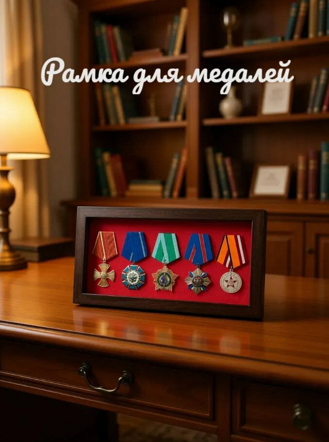 Рама футляр ручной работы для медалей, орденов и нагрудных знаков ярко-красная