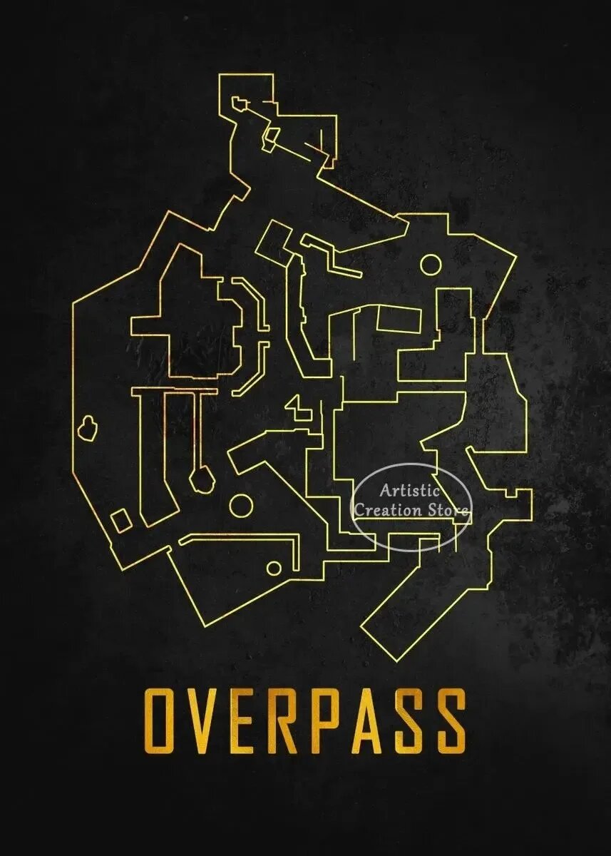 CS GO постер Overpass, 30x40см, черный, без рамки