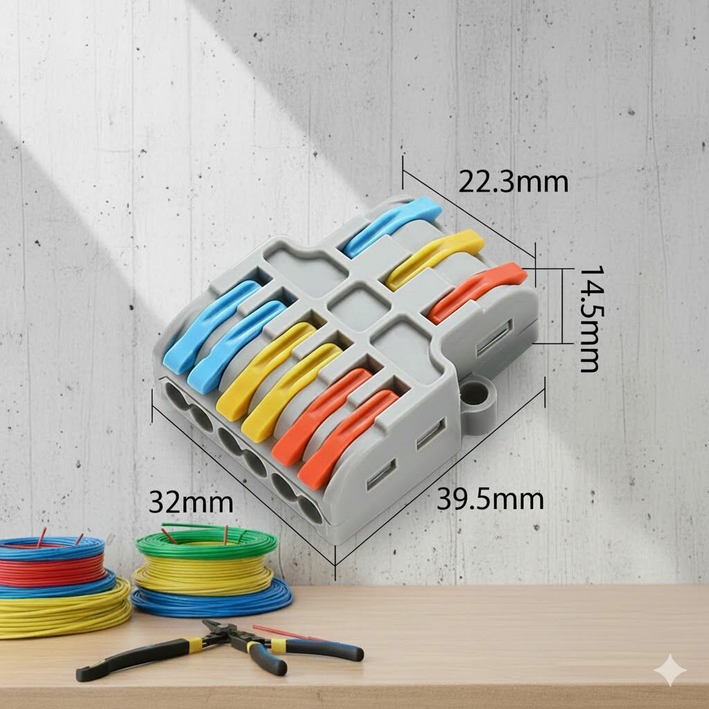 Клемма проходная, для проводов соединительная, шесть контактов, 10 шт.