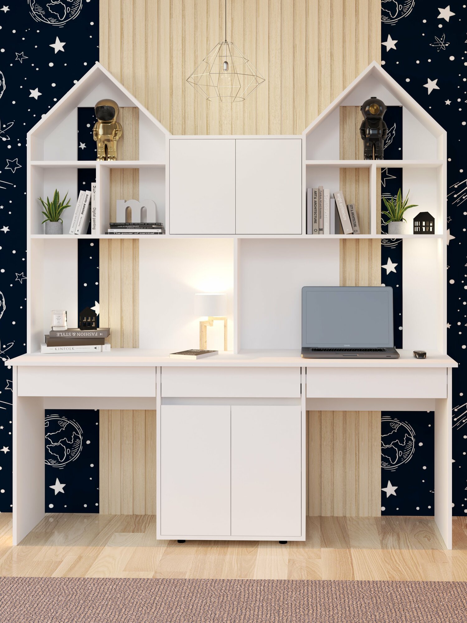 Есэндвич Ричи Компьютерный стол для двоих, двойной с ящиками 180х200х50 см (Белый)