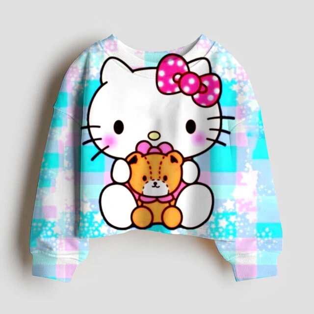 Детская толстовка с принтом Hello Kitty, одежда для детей на весну и осень, простая свободная толстовка с длинными рукавами Hello Kitty.