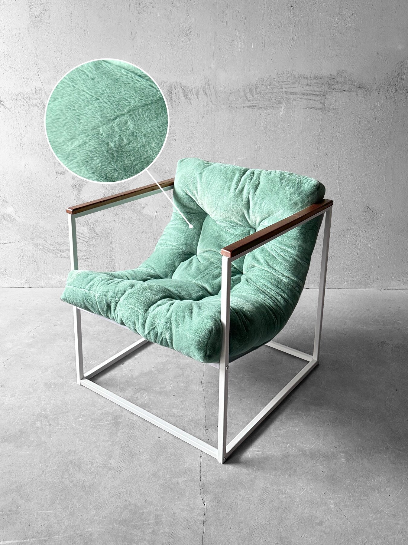 Кресло для отдыха Лофтовик ++ мех мятный, белый металл