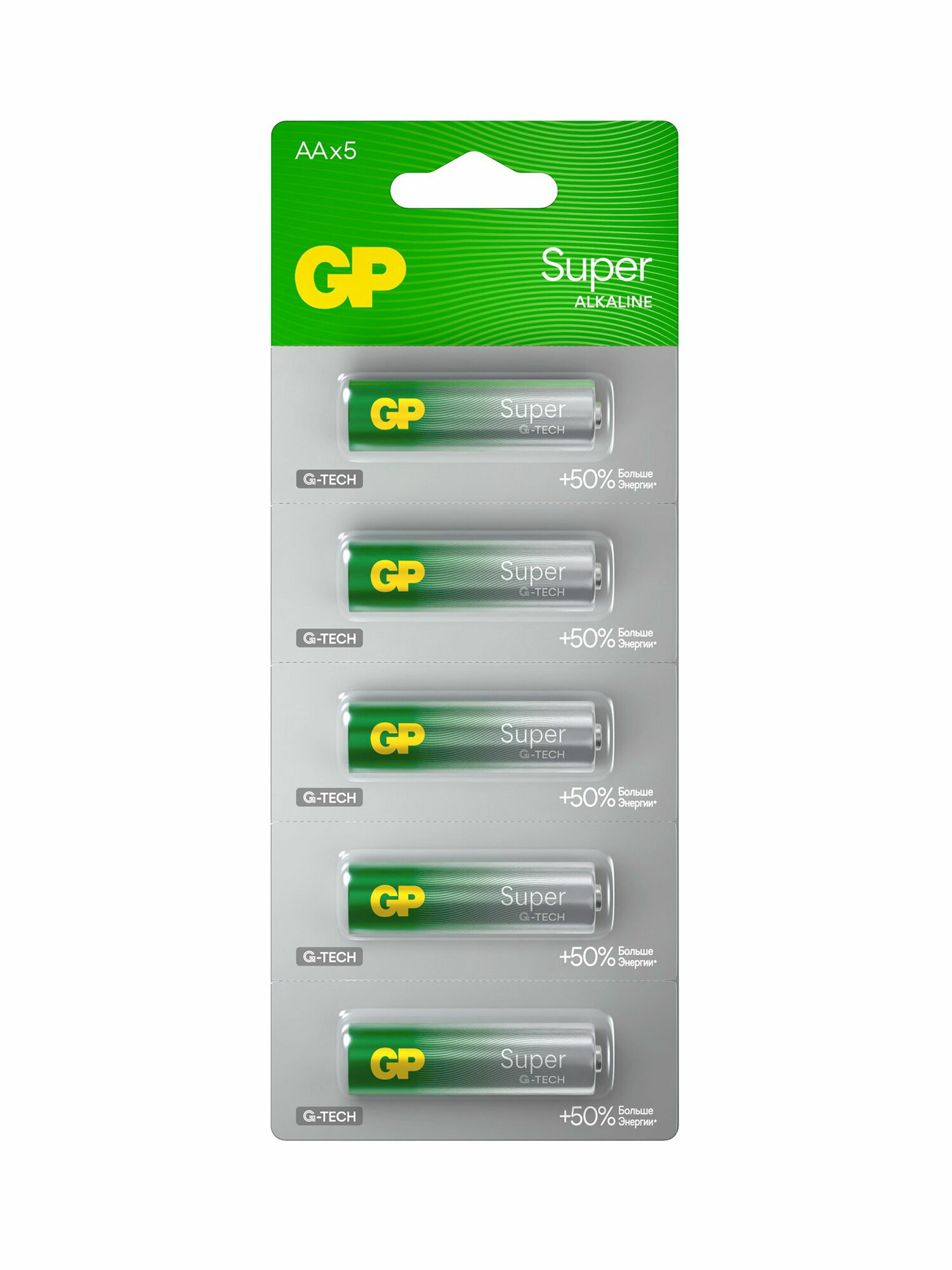Батарейка алкалиновая Super, AA, LR6-5BL, 1.5 В, технология G-Tech, блистер, 5 шт.