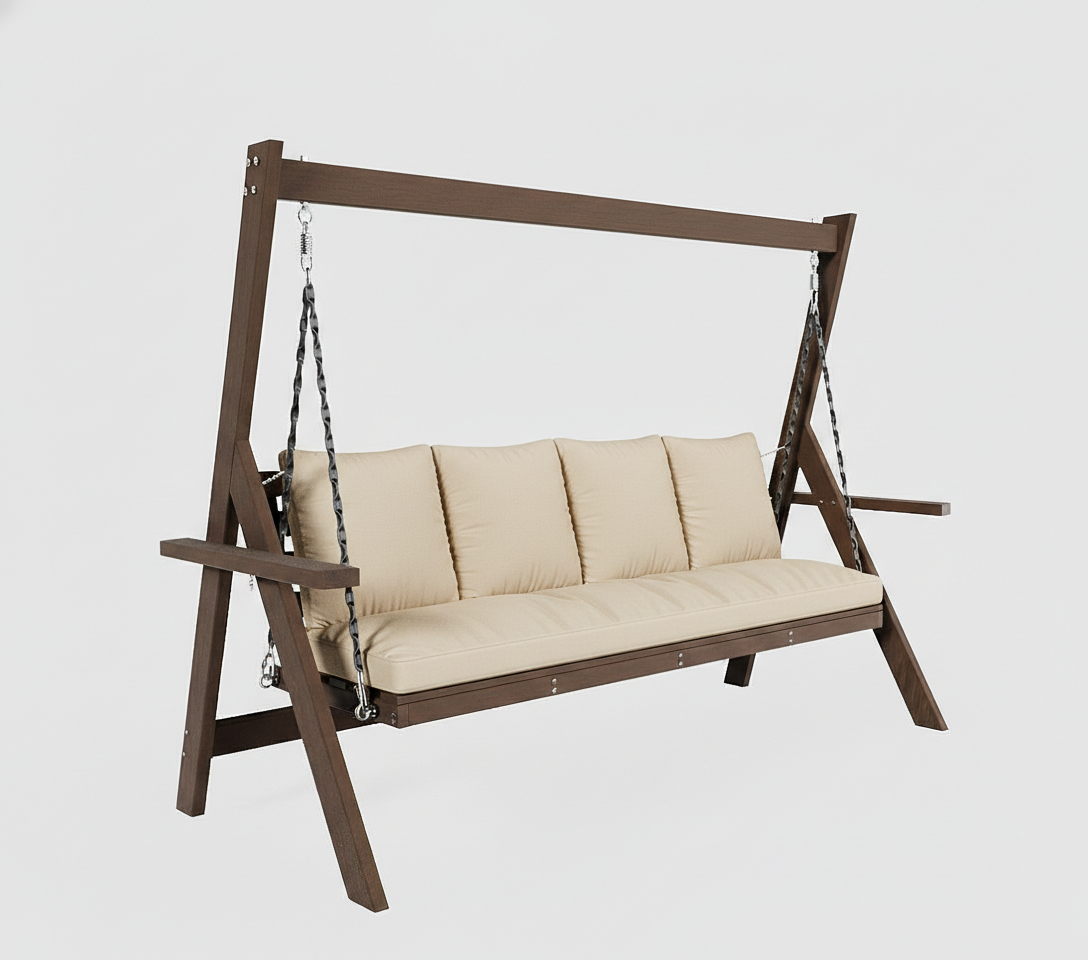 Качели садовые взрослые 4-х местные Brixton с матрасом, подушками и регулируемой спинкой
