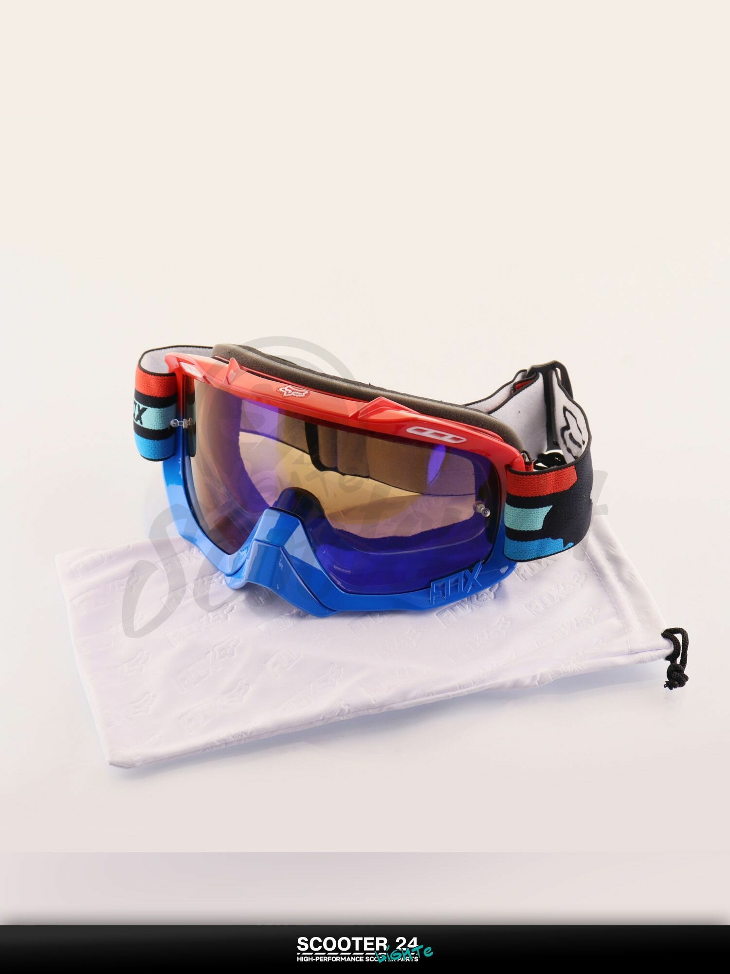 Очки кроссовые "FOX" (красный-синий, стекло синие, +чехол) маска для мотокросса / эндуро на мотоцикл / питбайк квадроцикл и снегоход под шлем универсальные