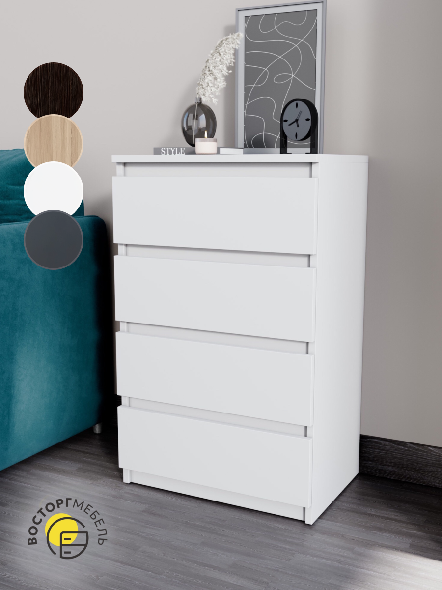 Комод деревянный узкий для вещей с ящиками белый шагрень ЛДСП