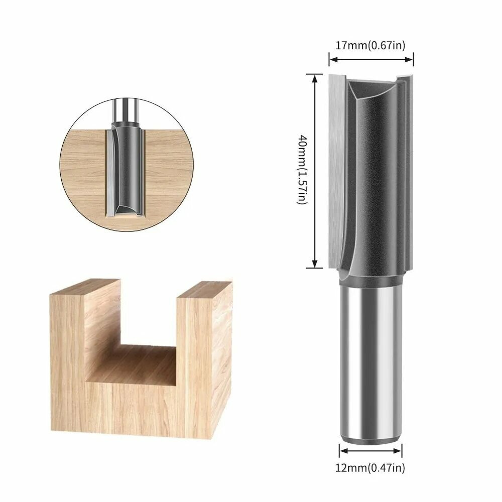 Фреза по дереву пазовая прямая 17 х 40 мм хвостовик 12 мм JGZUI