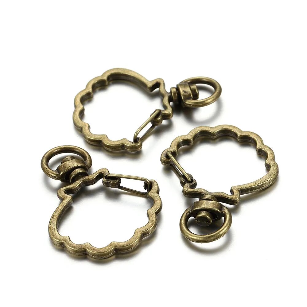 Карабин застежка для ключей, сумок, автомобильных брелков 10 шт. Форма ракушки 39x30mm, цвет бронза