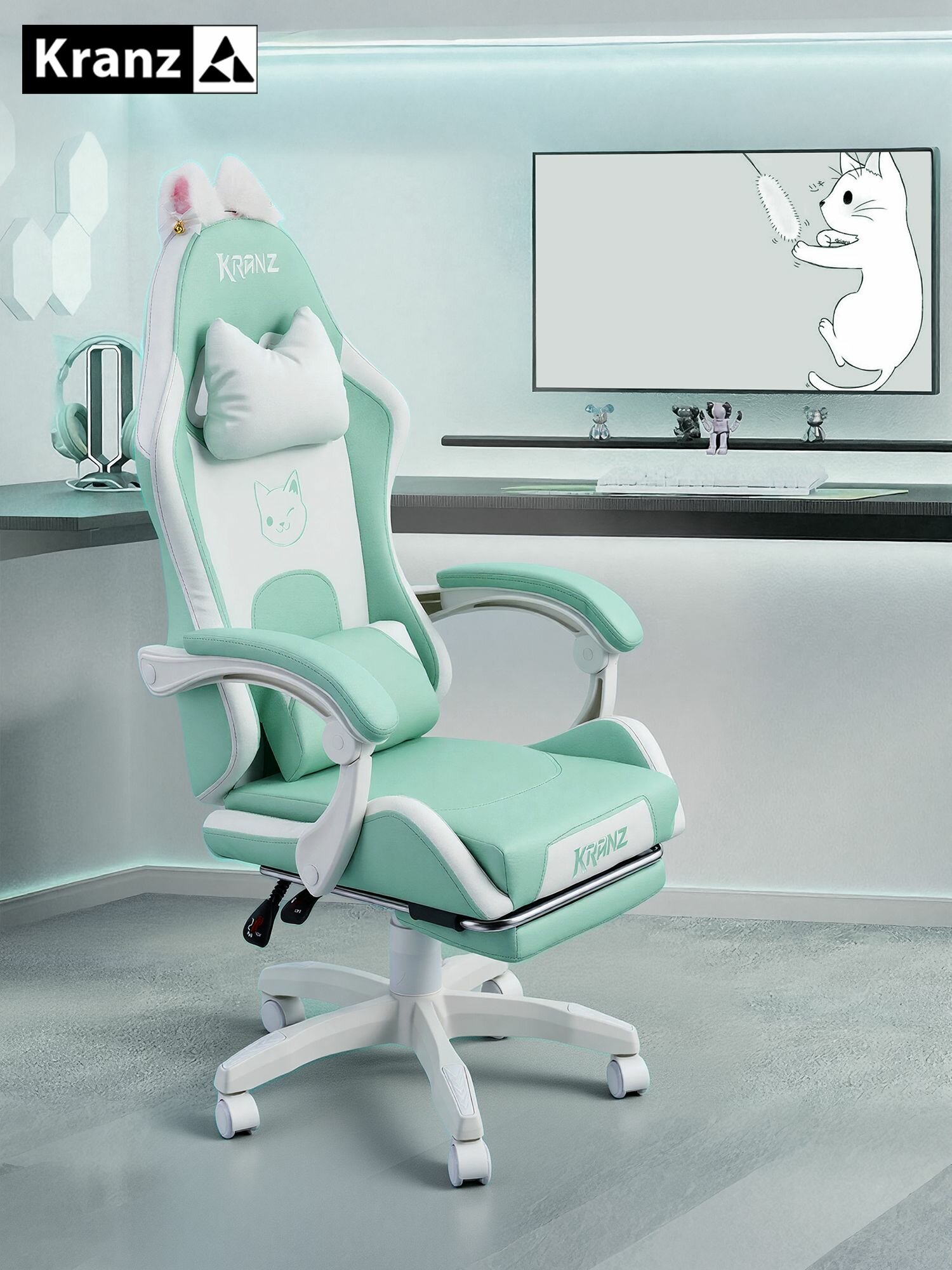 Игровое кресло Kranz "Кошачьи ушки", эргономичный, экокожа, с подголовником