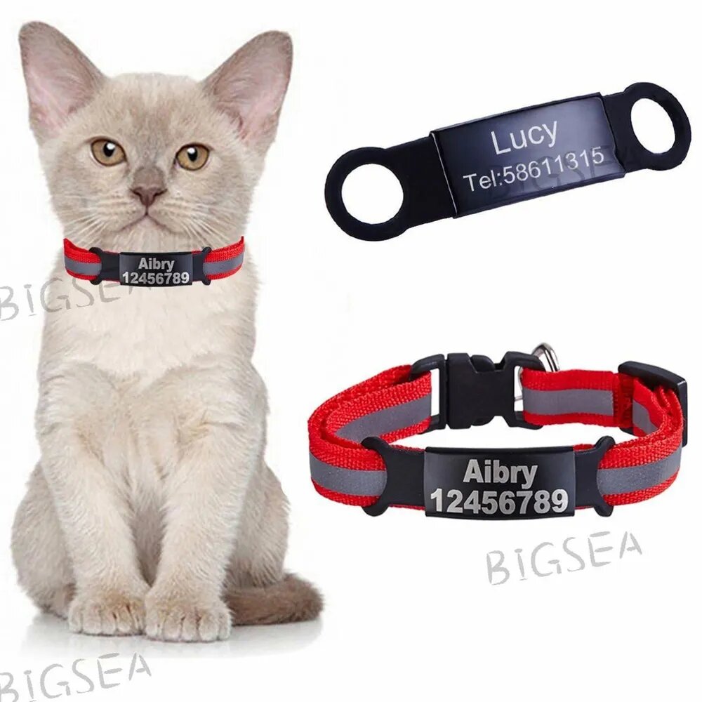 Светоотражающий ошейник с Гравировкой для собак И Кошек 20-32 См