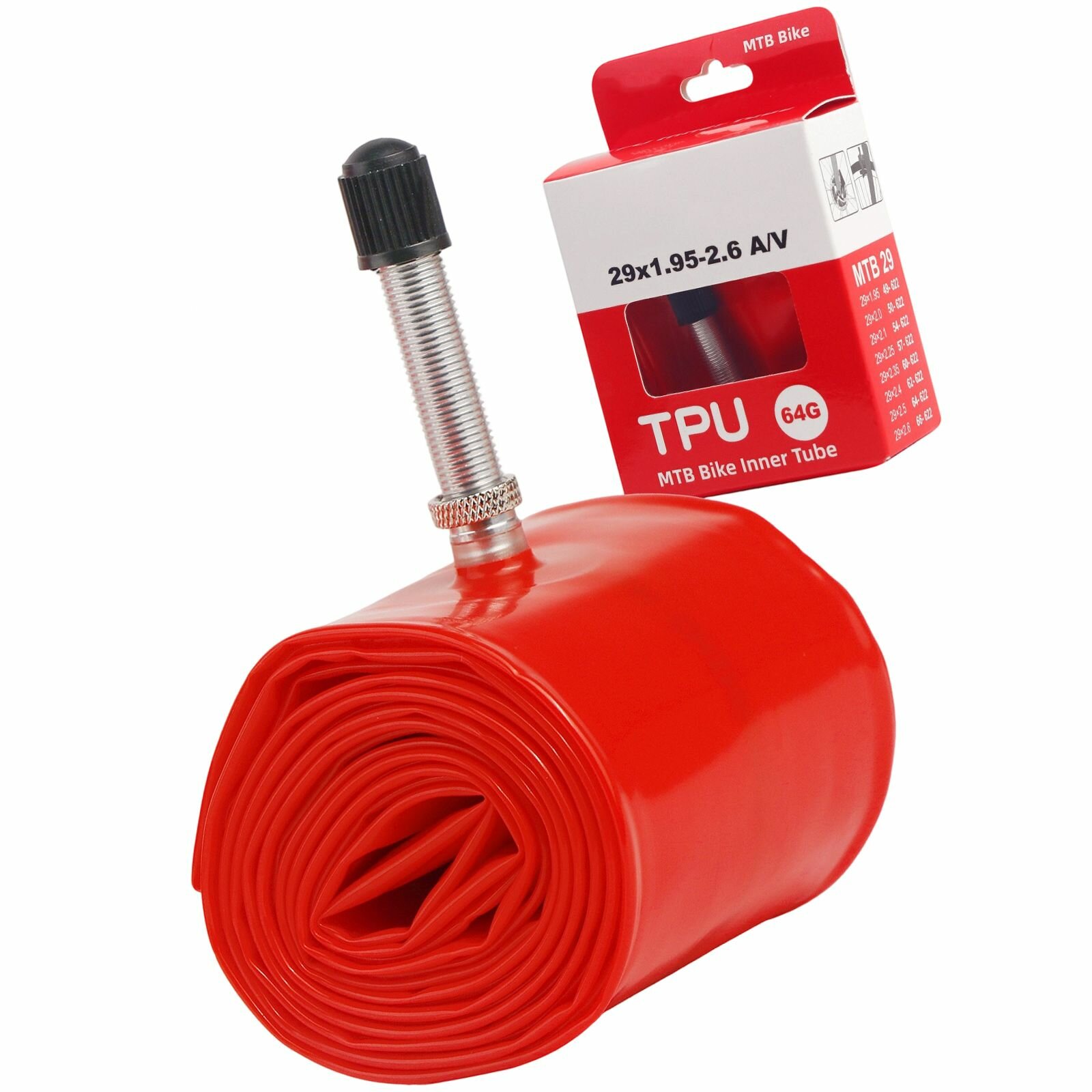 Велосипедная камера TPU красная 29x1.95-2.6 A/V 64г для горных велосипедов