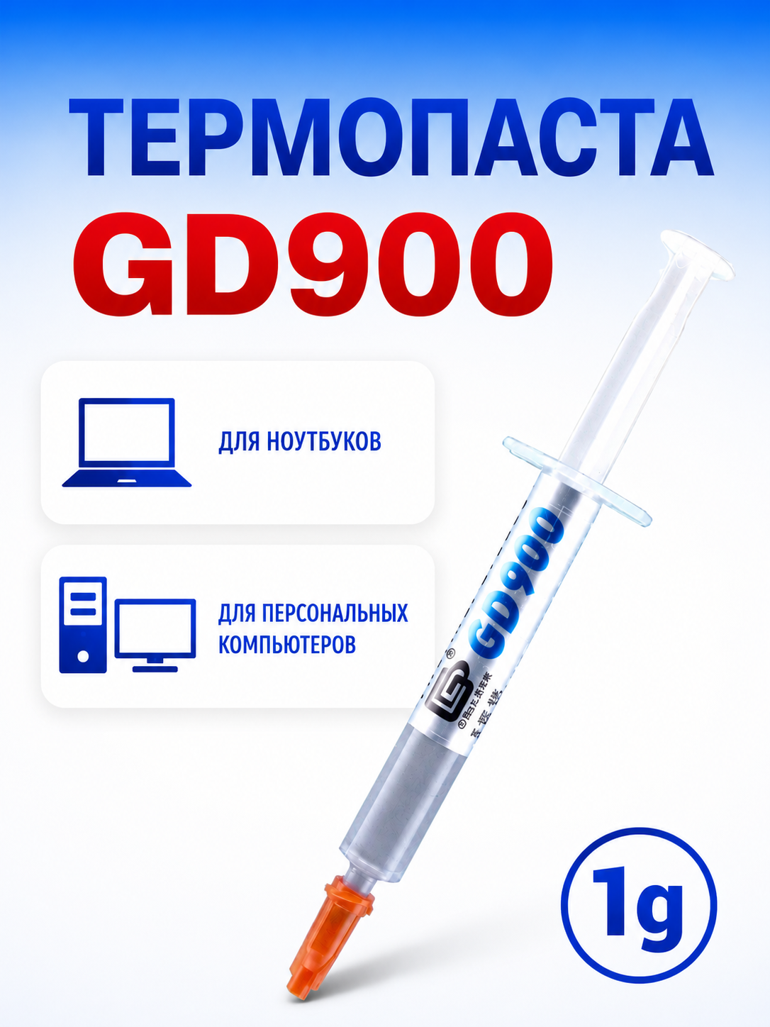 Термопаста Thermal GD900, для ноутбуков, ПК, шприц, 1 г, серая