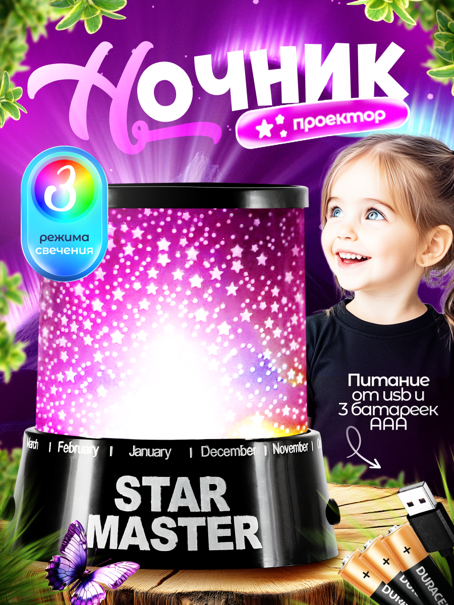 Ночник ANNINO Star Master, беспроводной, проектор звездного неба, USB-порт, 2 в 1, смена цвета