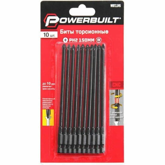 Torgwin Биты торсионные PH2 150MM (10 шт.) POWERBUILT 1/12/72 шт / WBT1145