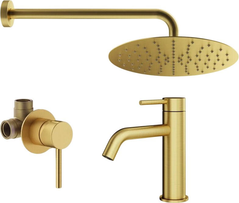 Комплект для ванной Plumberia Selection Ixo KITXO01OB53 3 в 1, встраиваемый, с внутренней частью в комплекте, со смесителем, с тропическим душем, латунный, золотой, душевая система