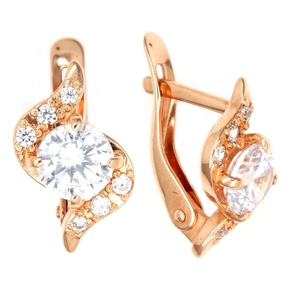 Серьги, красное золото, 585 проба, фианит