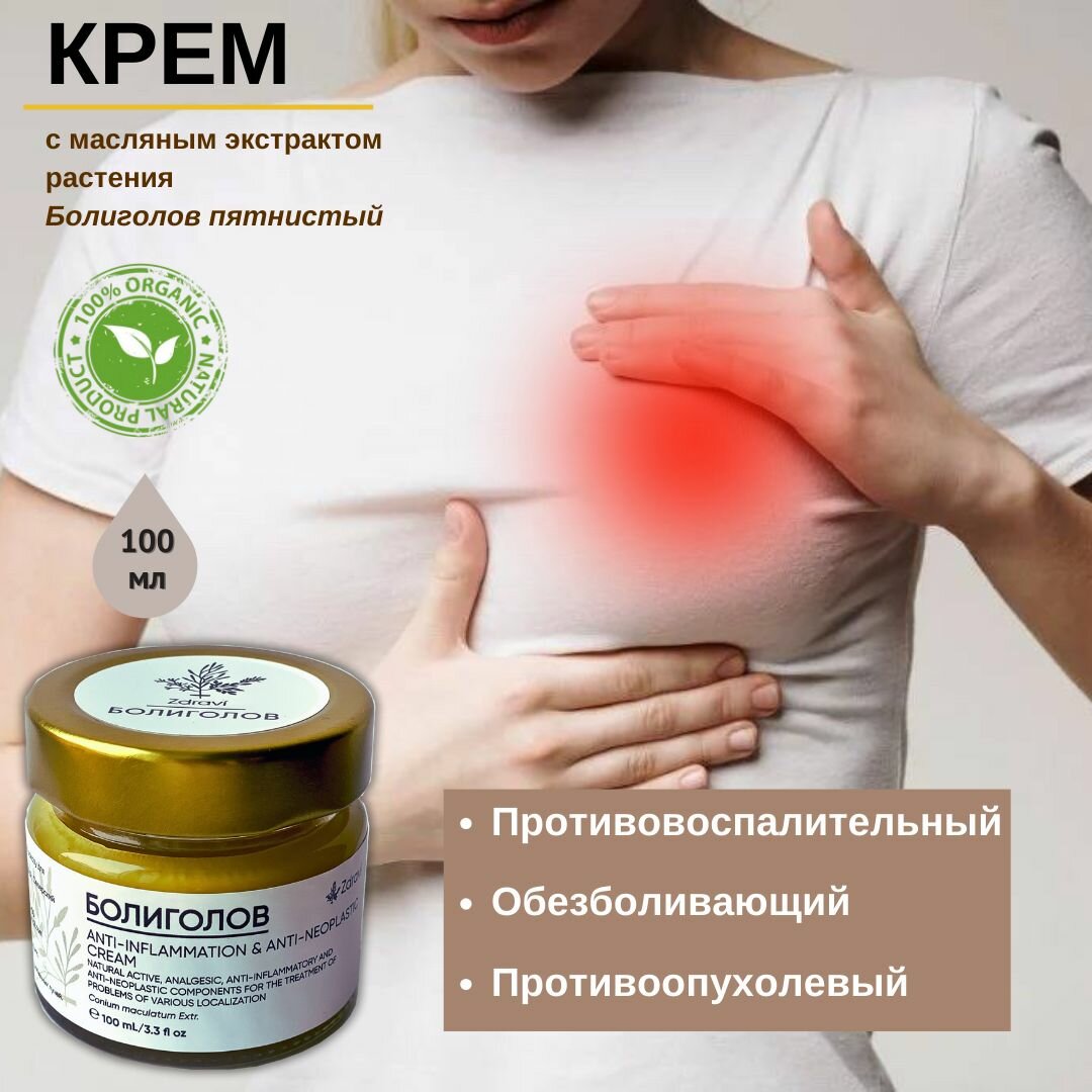 Мазь при мастопатии, кистах, узловом зобе, воспалении лимфоузлов "Болиголов" 100мл ZD